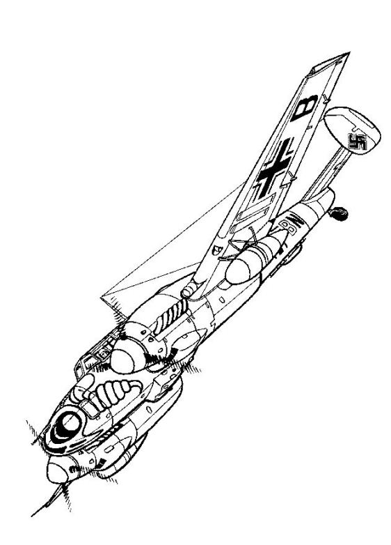 Aircraft Me262 Messerschmitt Sketch Coloring Page